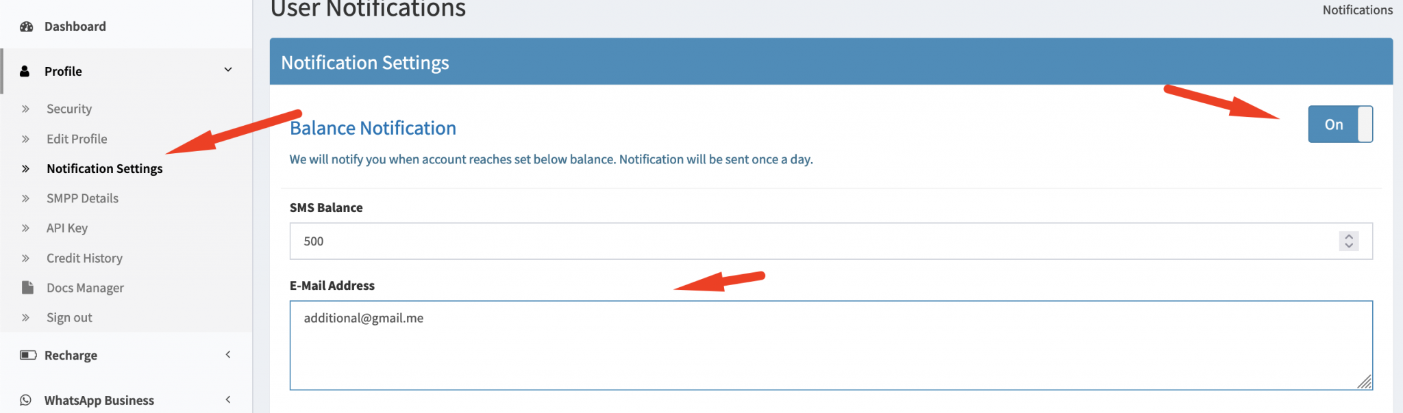 How to Notify User on Low Balance through Email – SMPP Center