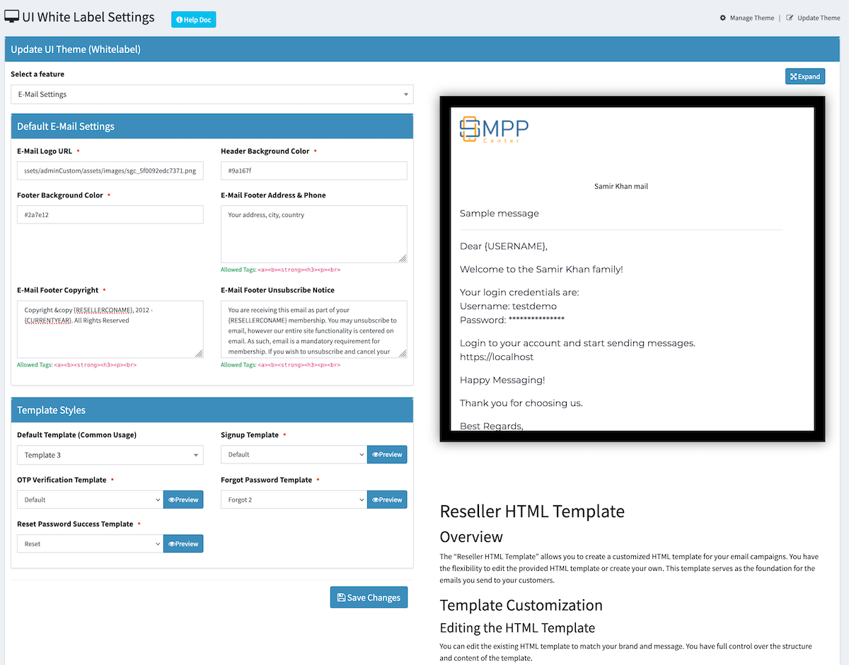 E-Mail Settings for Resellers in White Label Program – SMPP Center